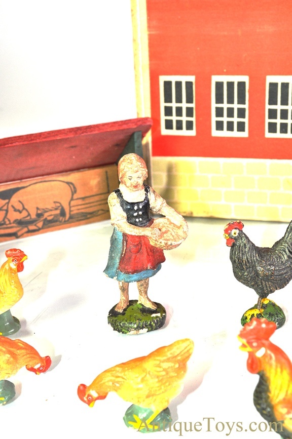 Antique Lineol Elastolin Roosters and Chickens Barnyard Figures Set ...