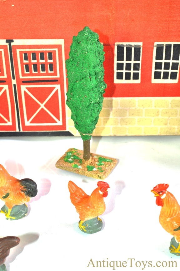 Antique Lineol Elastolin Roosters and Chickens Barnyard Figures Set ...