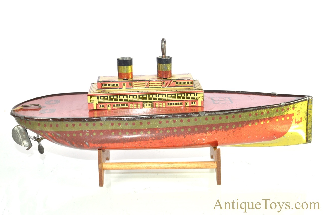 Lindstrom Early Gold & Red Lithographed Windup Ocean Liner Toy *SOLD ...
