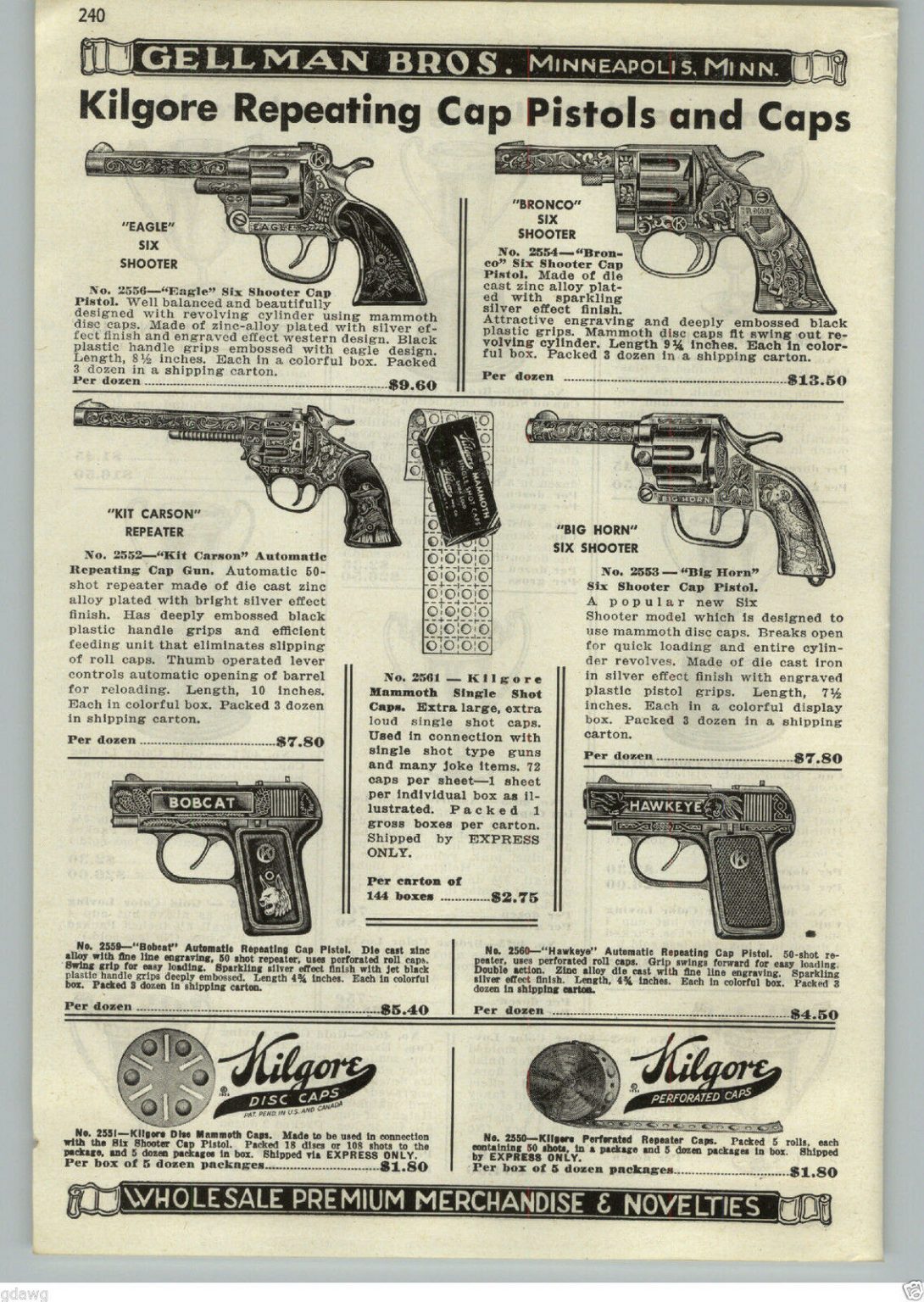 Kilgore ca. 1950’s Kit Carson 50 Shot Repeating Cap Guns No. 2552 with ...