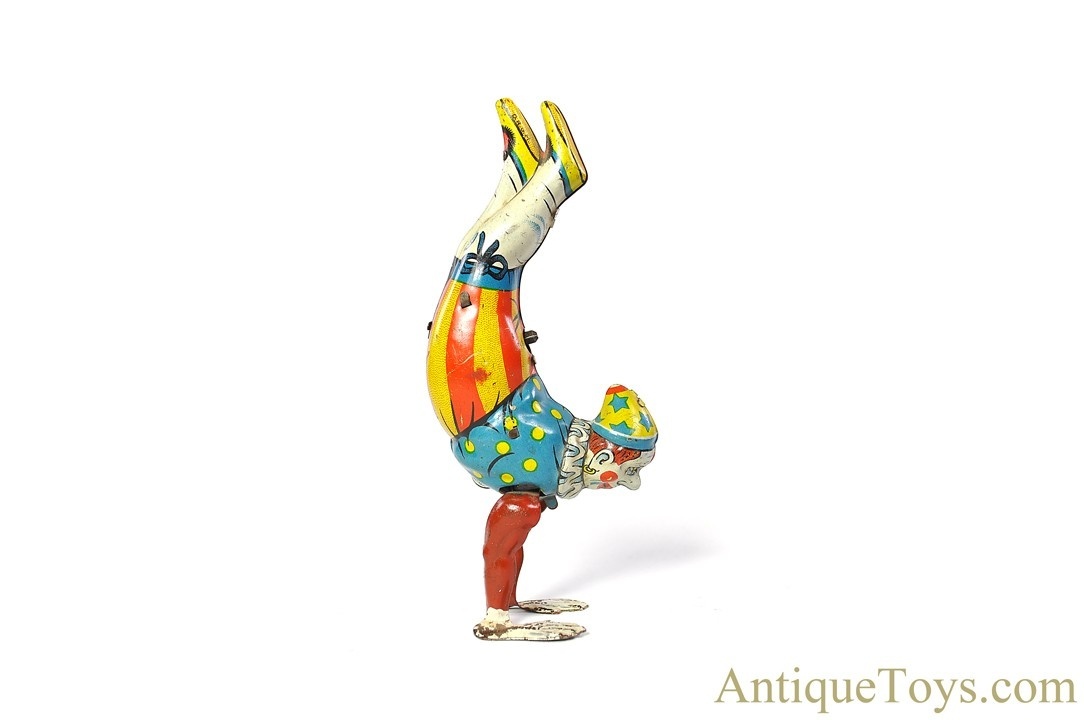 G. Kohler ca. 1937 Tin Lithographed Windup Handstand Upside Down Clown ...