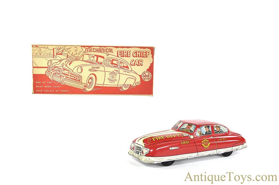 Marx Tin Lithographed Windup "Mechanical Fire Chief Car" in Box *SOLD ...