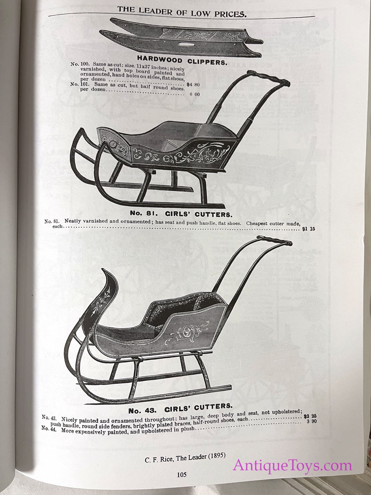 Antique Kids Toy ca. 1895 Wooden No. 83 “Girls’ Cutter” Doll Sleigh for ...