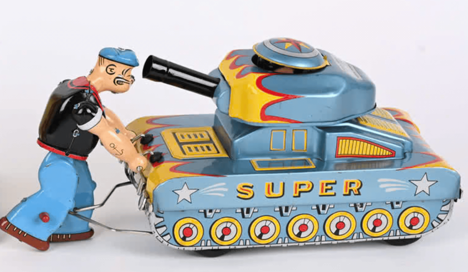 Popeye-tin-tank-japan - AntiqueToys.com - Antique Toys for Sale